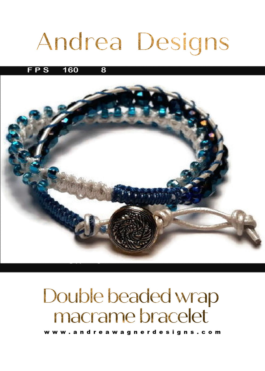 Beaded wrap macrame bracelet, double leather wrap, Royal blue petunia ...